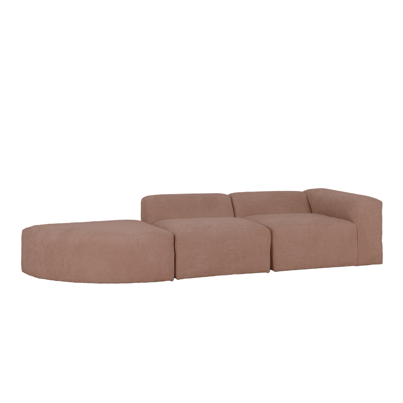 BERTA - Sofá de 3 módulos con curva izquierda de bouclé color rosa ...