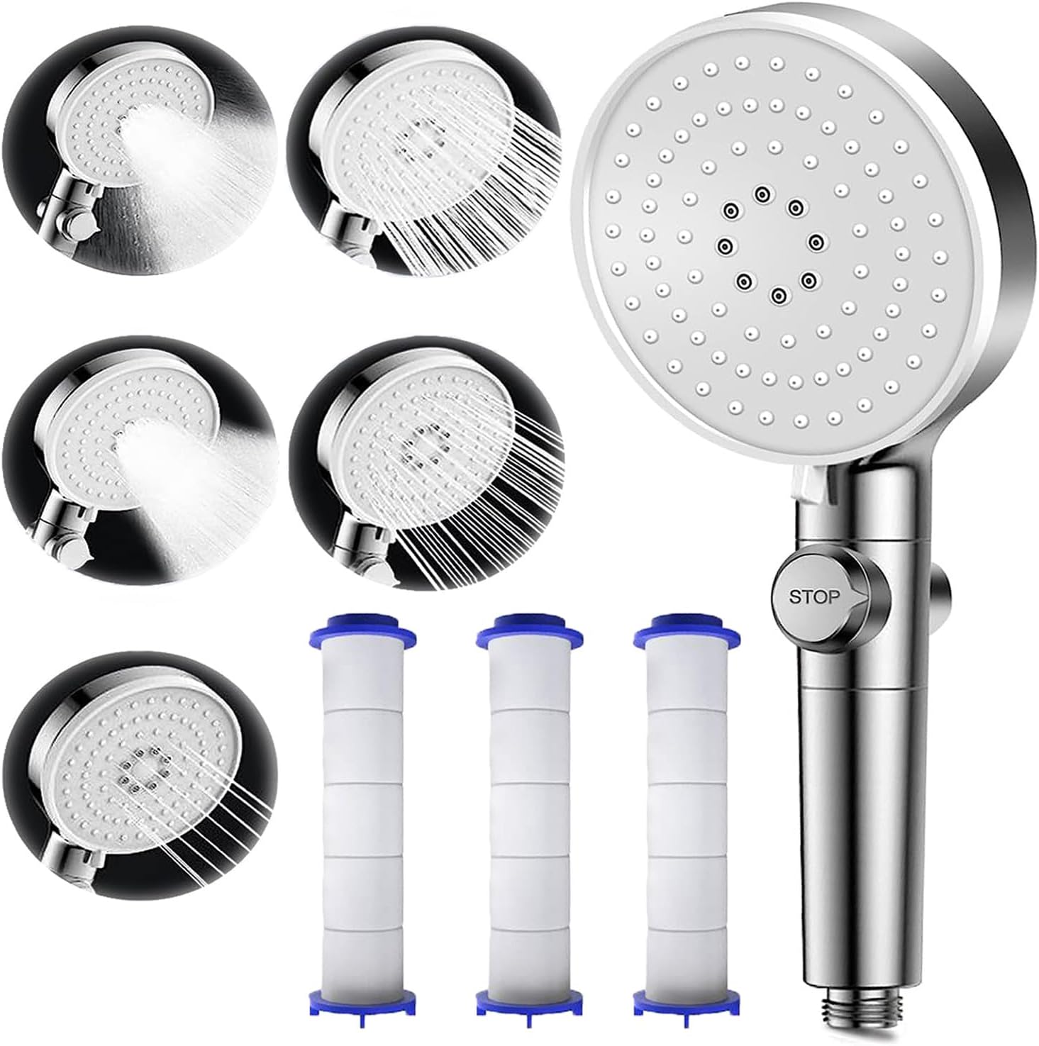 Jet de douche multifonctionnel haute pression, 5 modes de jet réglables ...