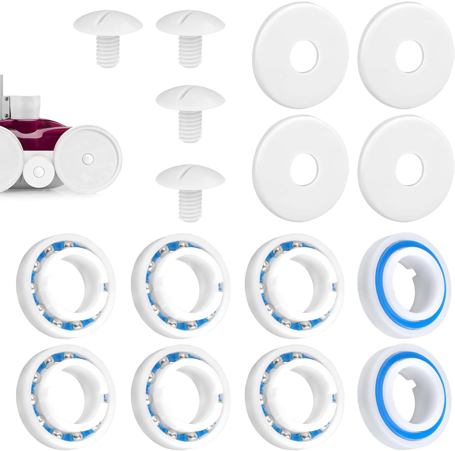 Kit de Reconstruction de Nettoyeur de Piscine, Comprend 8 Roulements à Billes de Roue C60 4 Vis ...