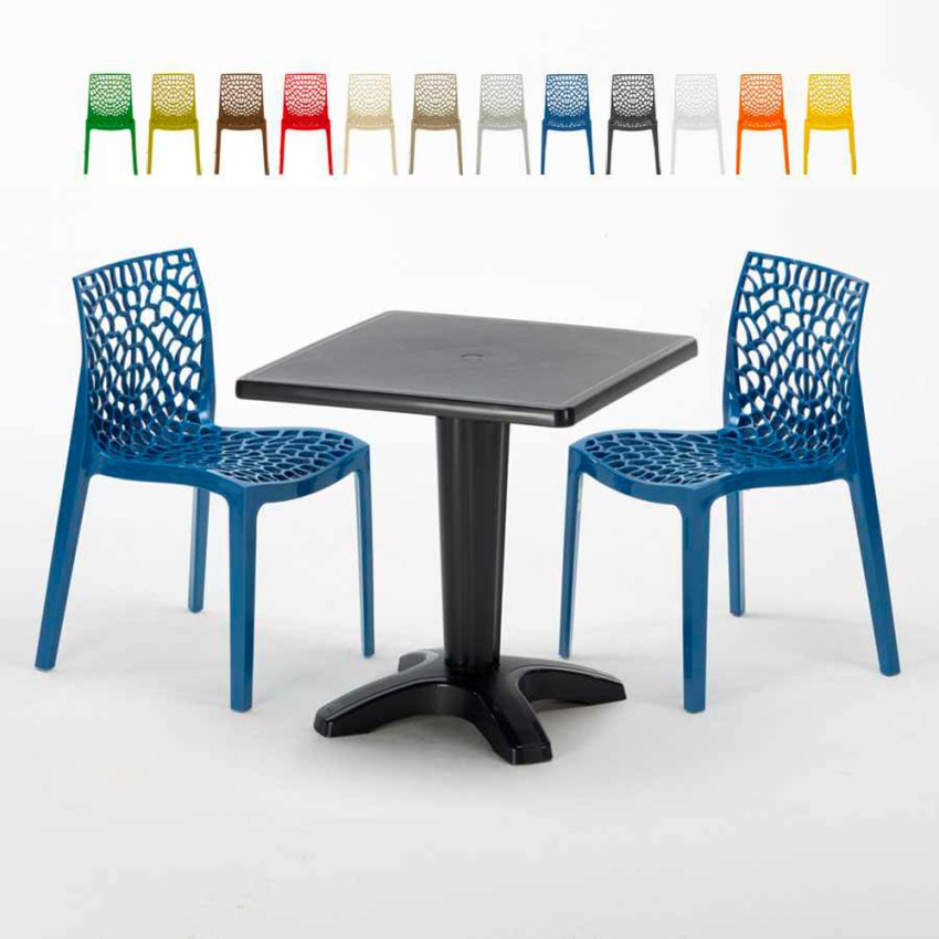 Table Carrée Noire 70x70cm Avec 2 Chaises Colorées Grand Soleil Set Bar ... Table Carrée Noire 70x70cm Avec 2 Chaises Colorées Grand Soleil Set Bar ...