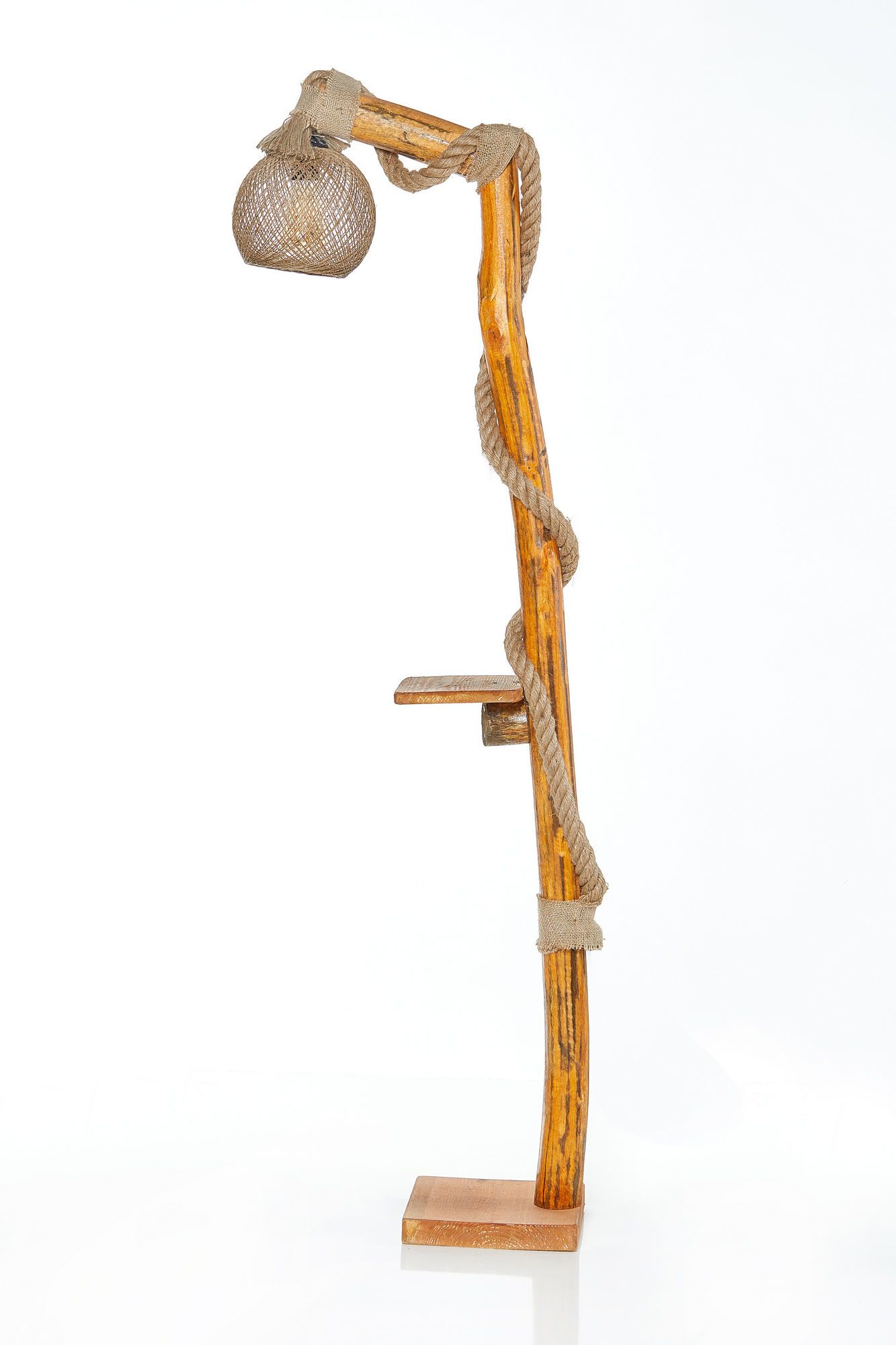 Lampadaire avec tablette Tilia H156cm Bois et Jute Naturel | Leroy Merlin