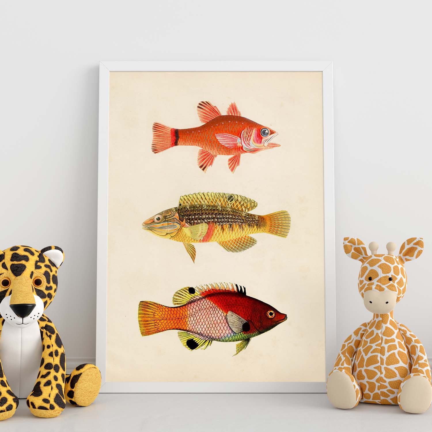 Lámina De Tres Peces Naranja, Amarillo, Verde Y Rojo En , Fondo Papel ...
