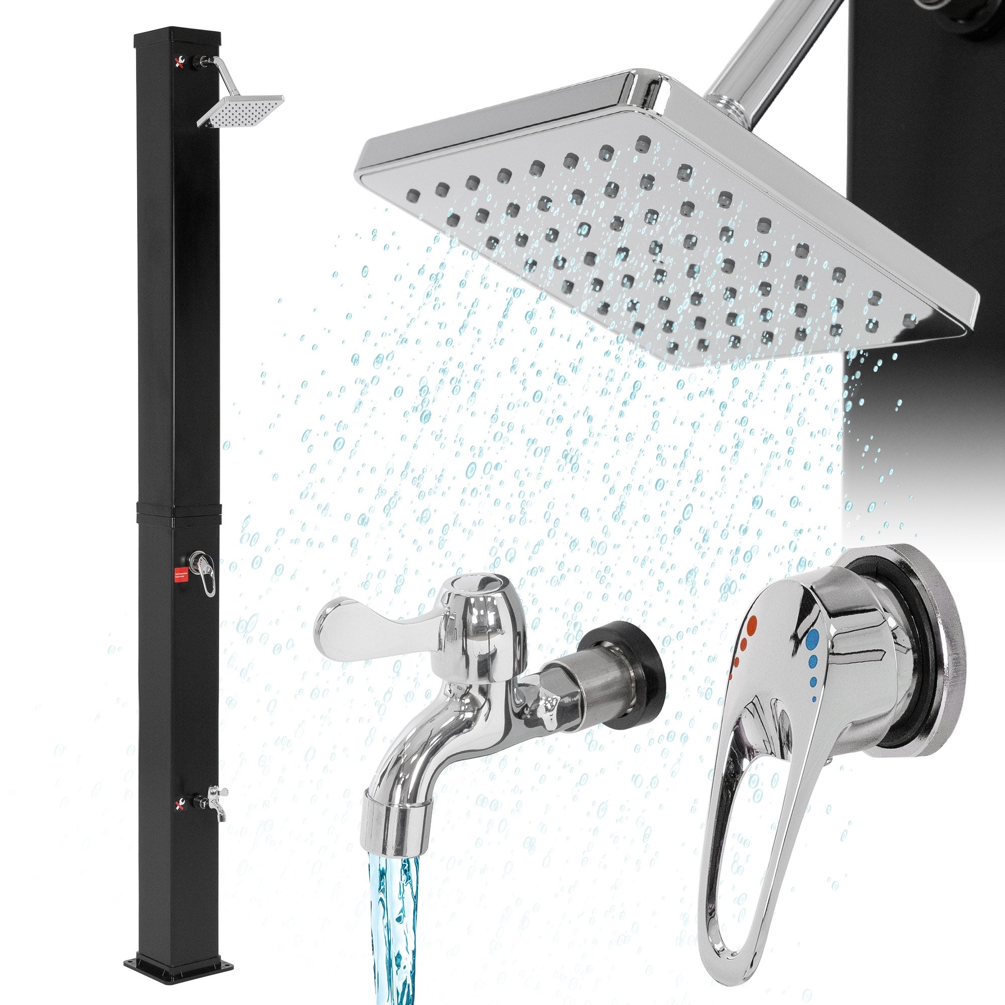 Douche solaire d'extérieur carré 40 L 217 cm + douche à pied et pomme ...