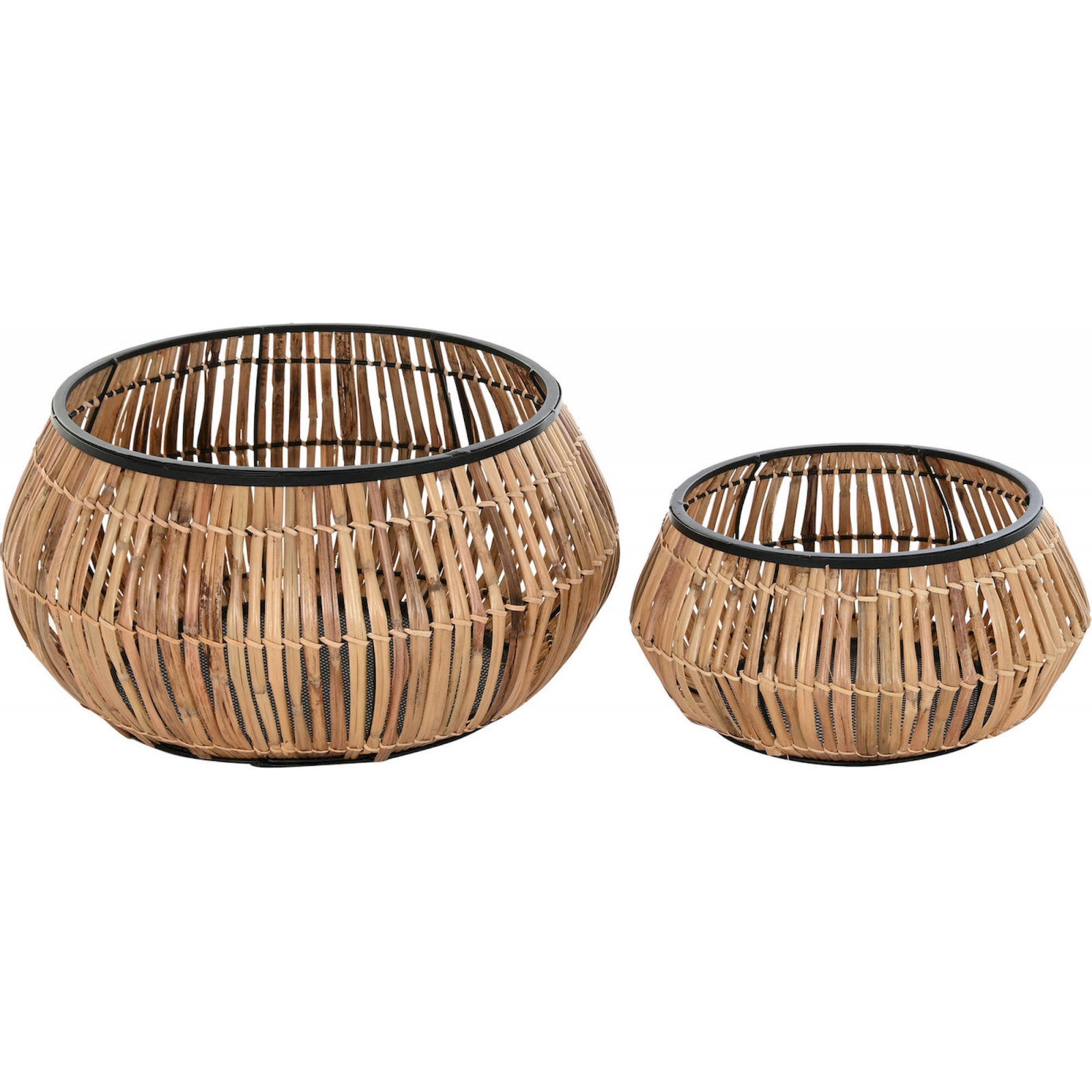 Cache-pot design élégant en rotin et métal 50 x 50 x 25,4 cm Noir ...