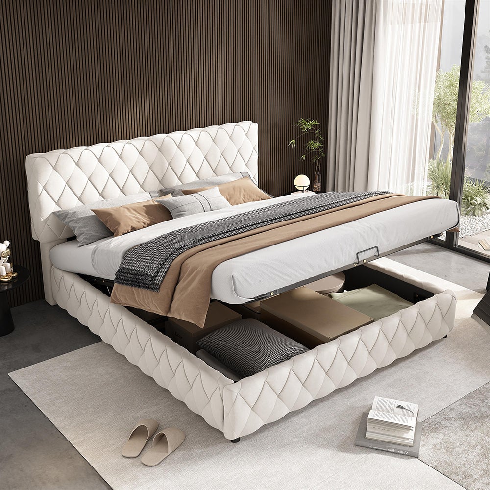 Lit double Lit coffre 160x200 cm avec espace de rangement lit ...