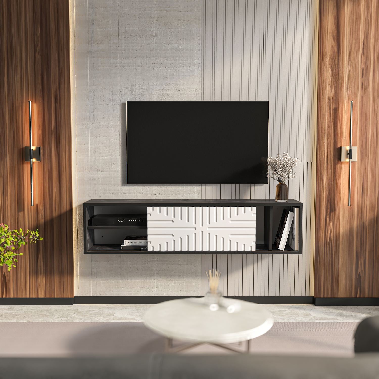 Meuble TV Teo - Noir Blanc | Leroy Merlin