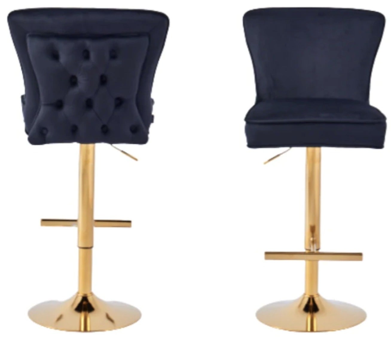 Tabouret capitonné velours et et pied doré Gaby - Lot de 2-Couleur Noir ...