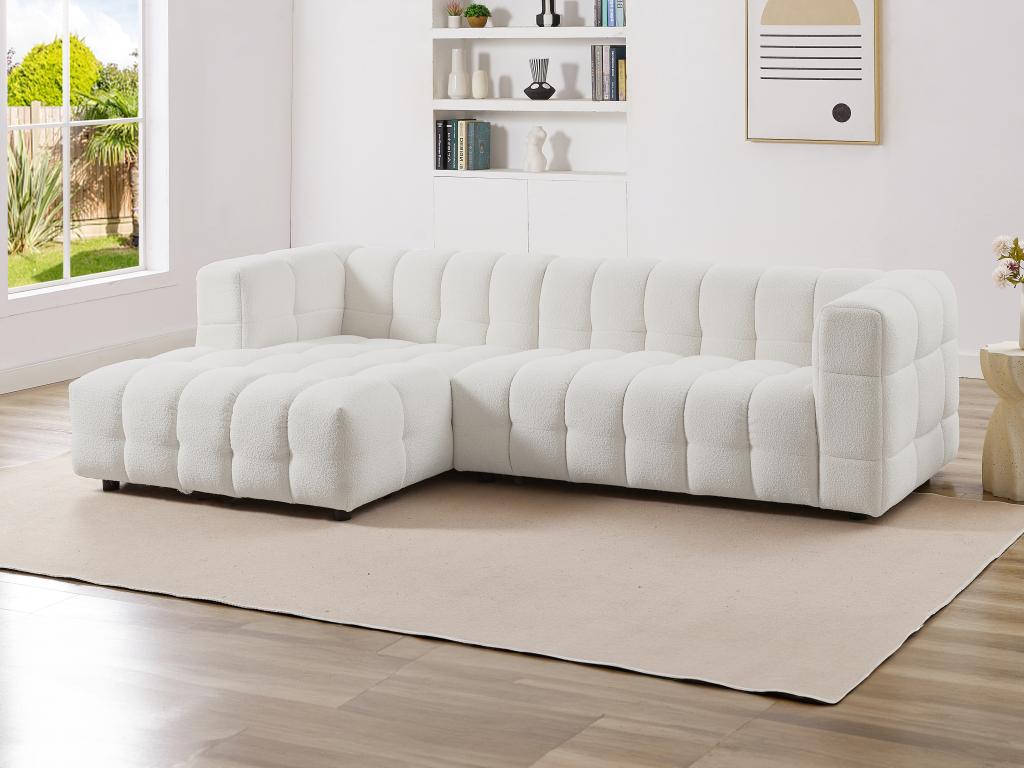 Canapé d'angle gauche en tissu bouclette blanc ivoire LERICI de Pascal ...