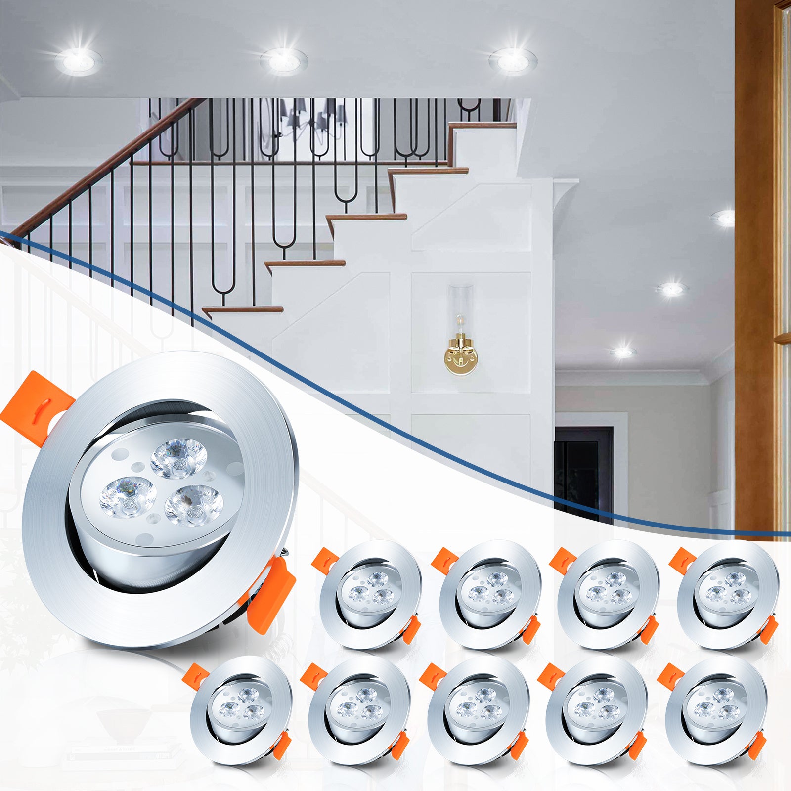 Pack 10 spots LED para empotrar 3W blanco frío 6500K 81mm para techo ...