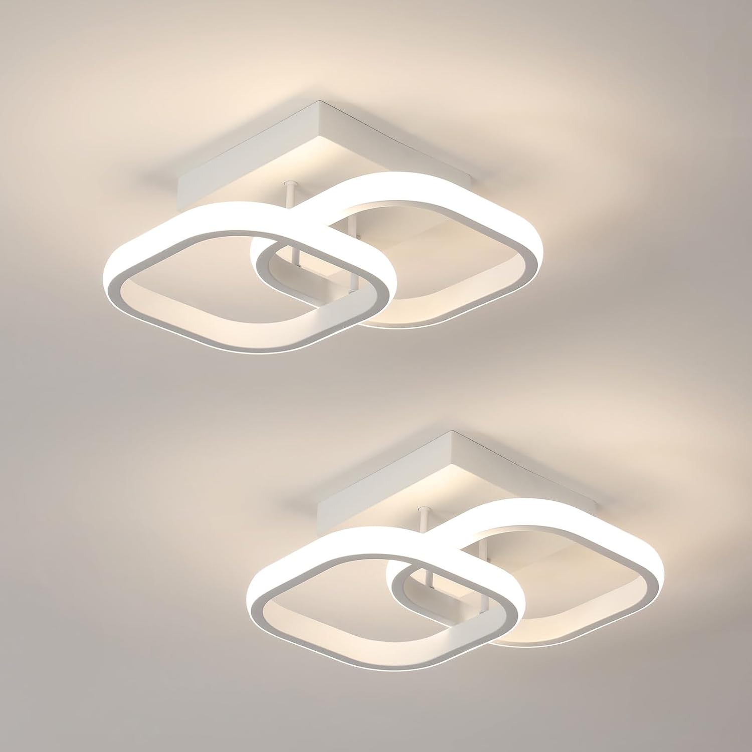 Juego de 2 plafones LED Intersection cuadrados, aluminio blanco, 22 W ...