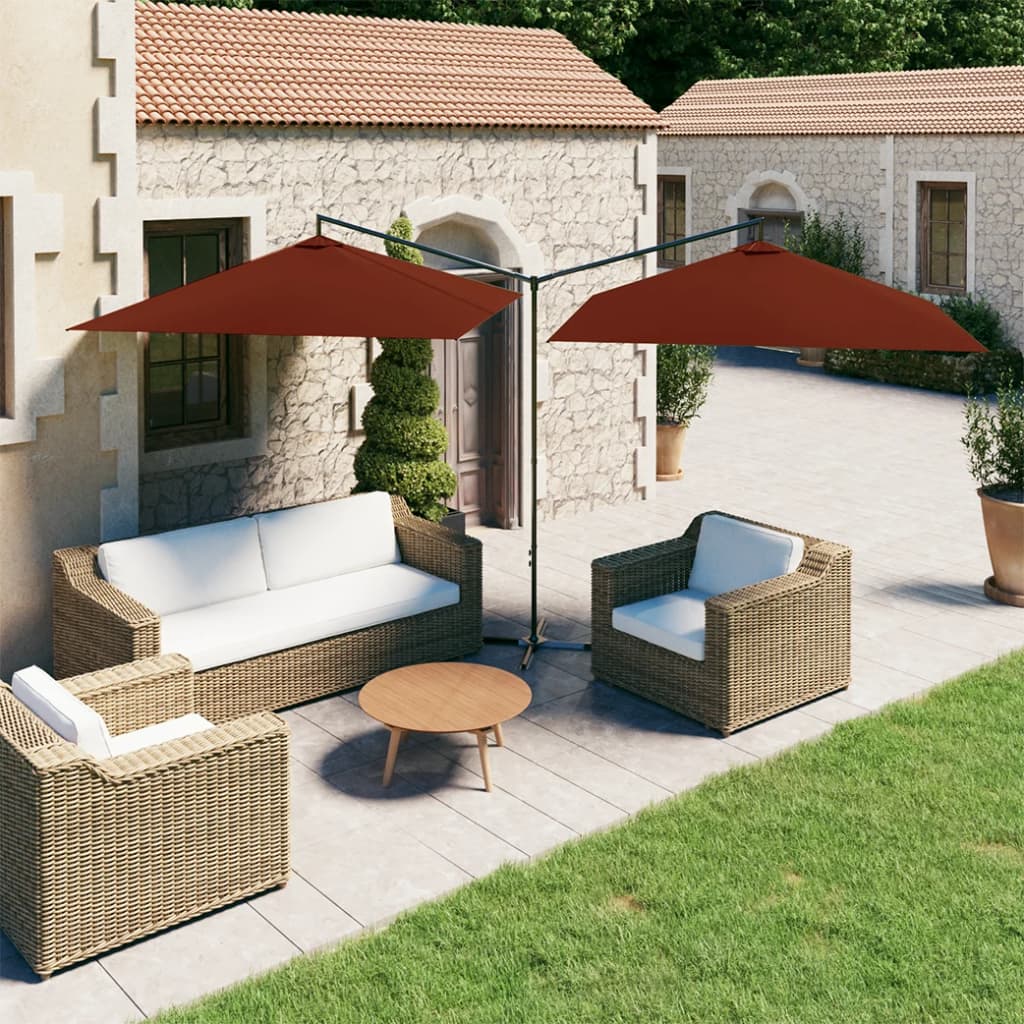 Parasol double avec mat en acier Terre cuite 600x300 cm | Leroy Merlin
