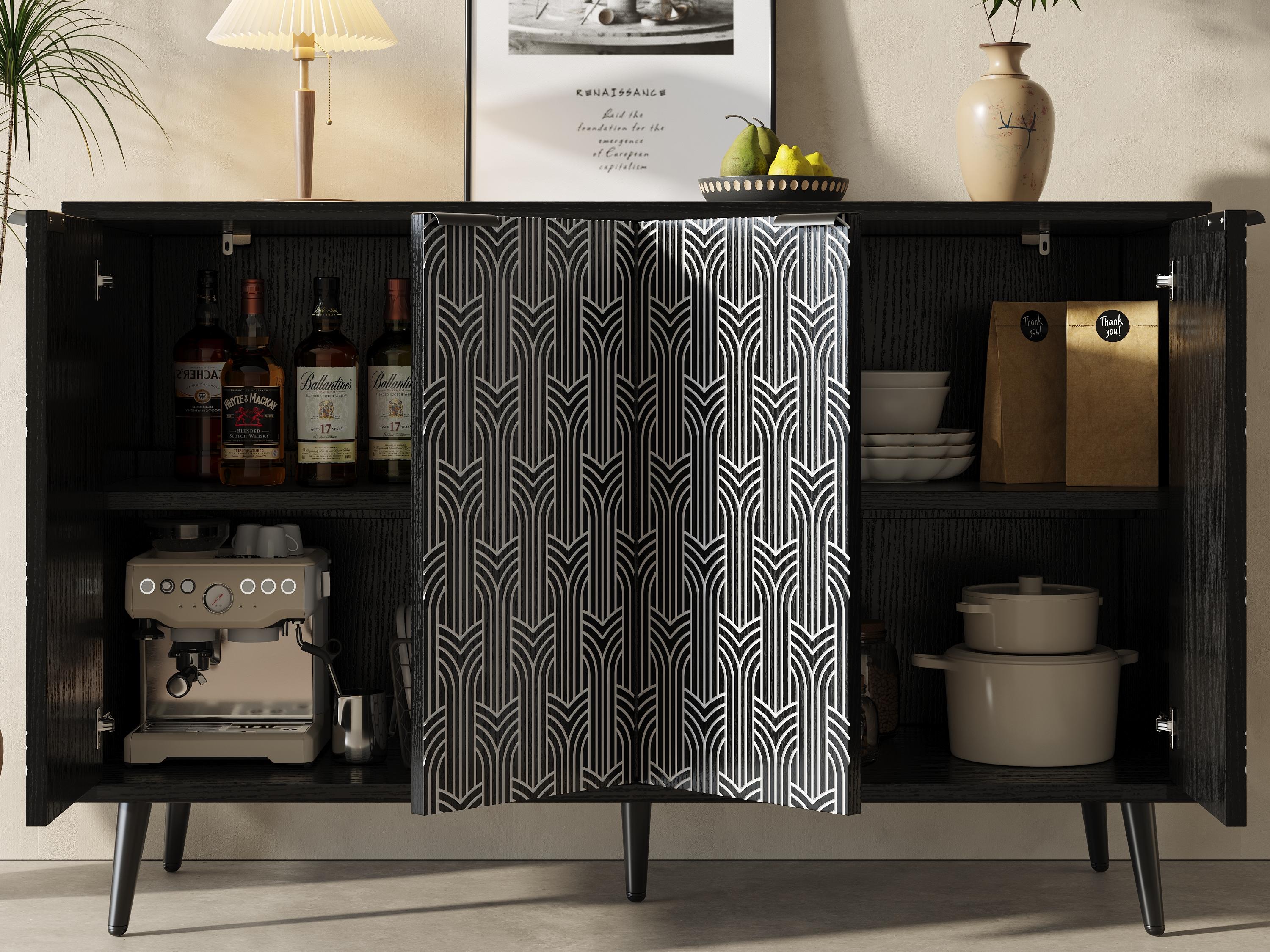 Buffet moderno - 4 puertas - con motivos - MDF - Negro | Leroy Merlin