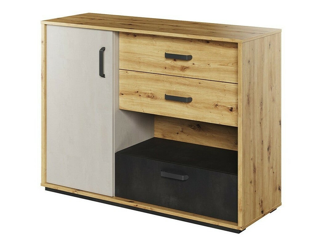 Commode Fresno N119, Noir, Chêne Artisan, Gris, Avec tiroirs et portes ...