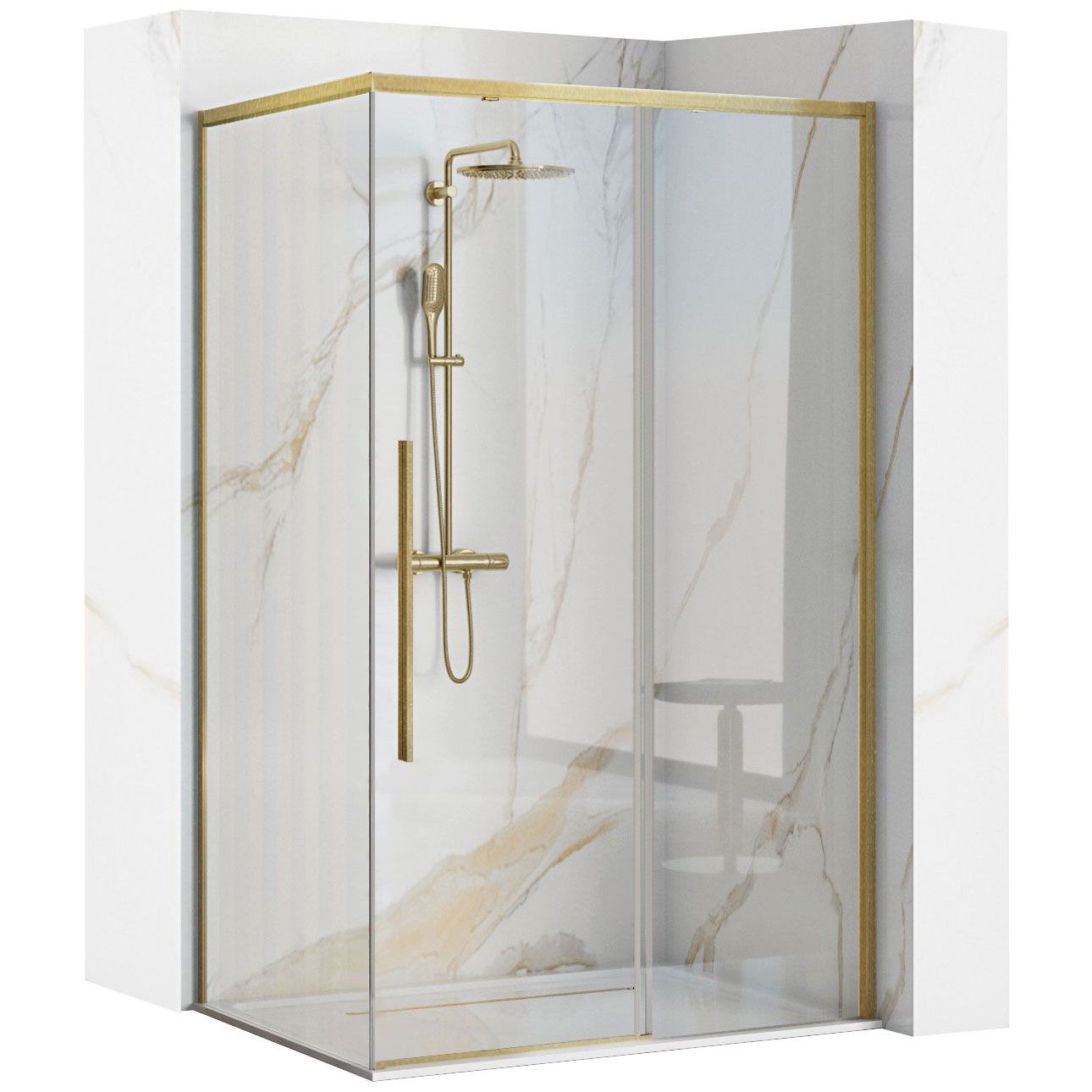 CABINE DE DOUCHE REA SOLAR 100X80 BRUSH GOLD + RECEVEUR DE DOUCHE SAVOY ...