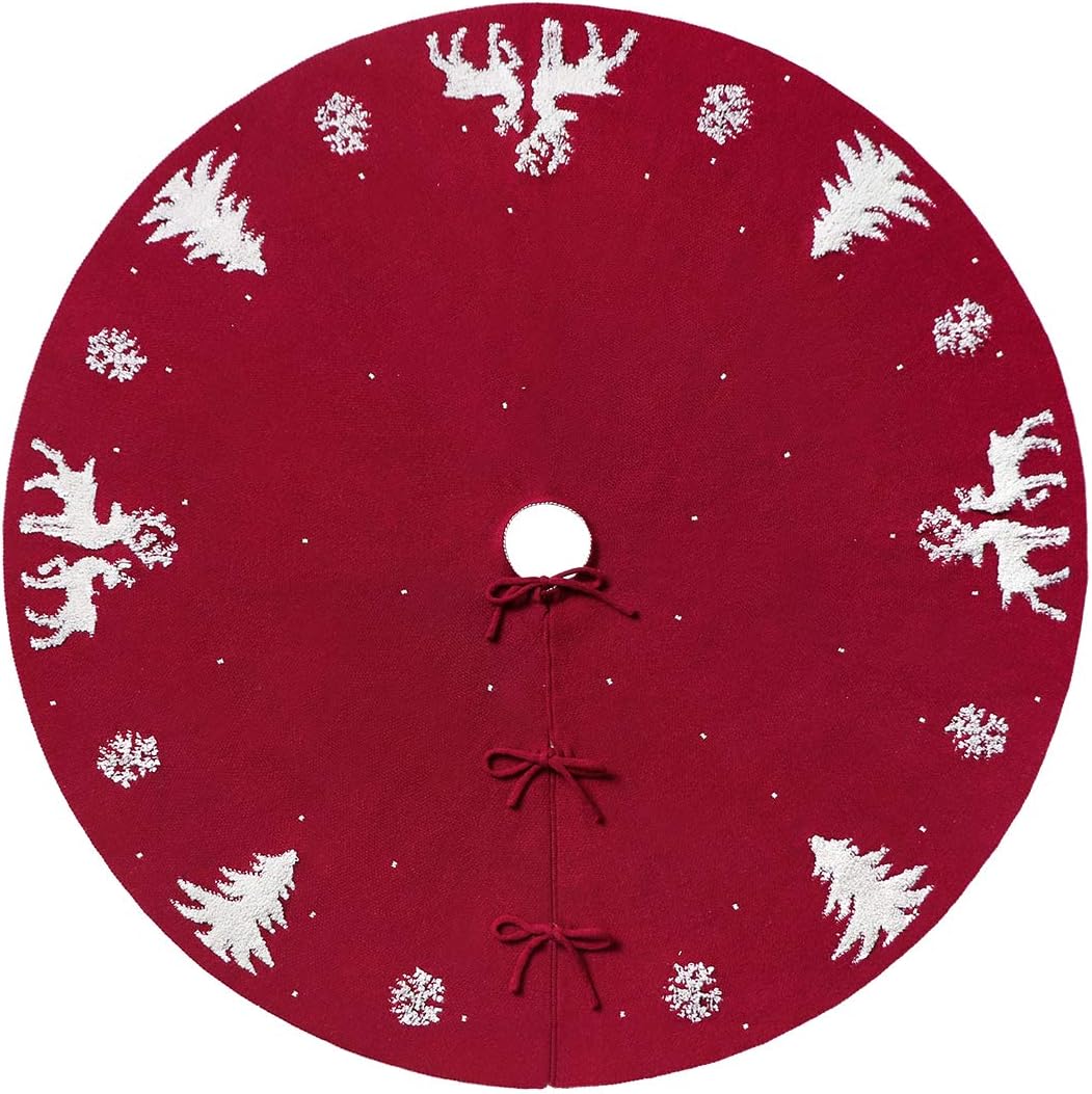Jupe de sapin de Noël rouge 92 cm, motif élan 3D, couvre-pieds ...