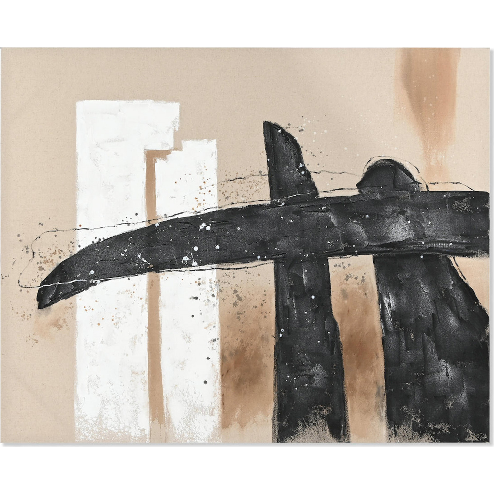 Tableau Abstrait tons naturels avec touche distinguée noire 150 x 3,5 x ...