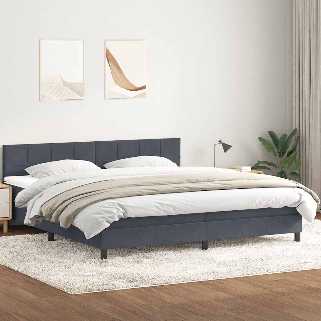 Cama box spring con colchón terciopelo gris oscuro 180x210 cm | Leroy ...