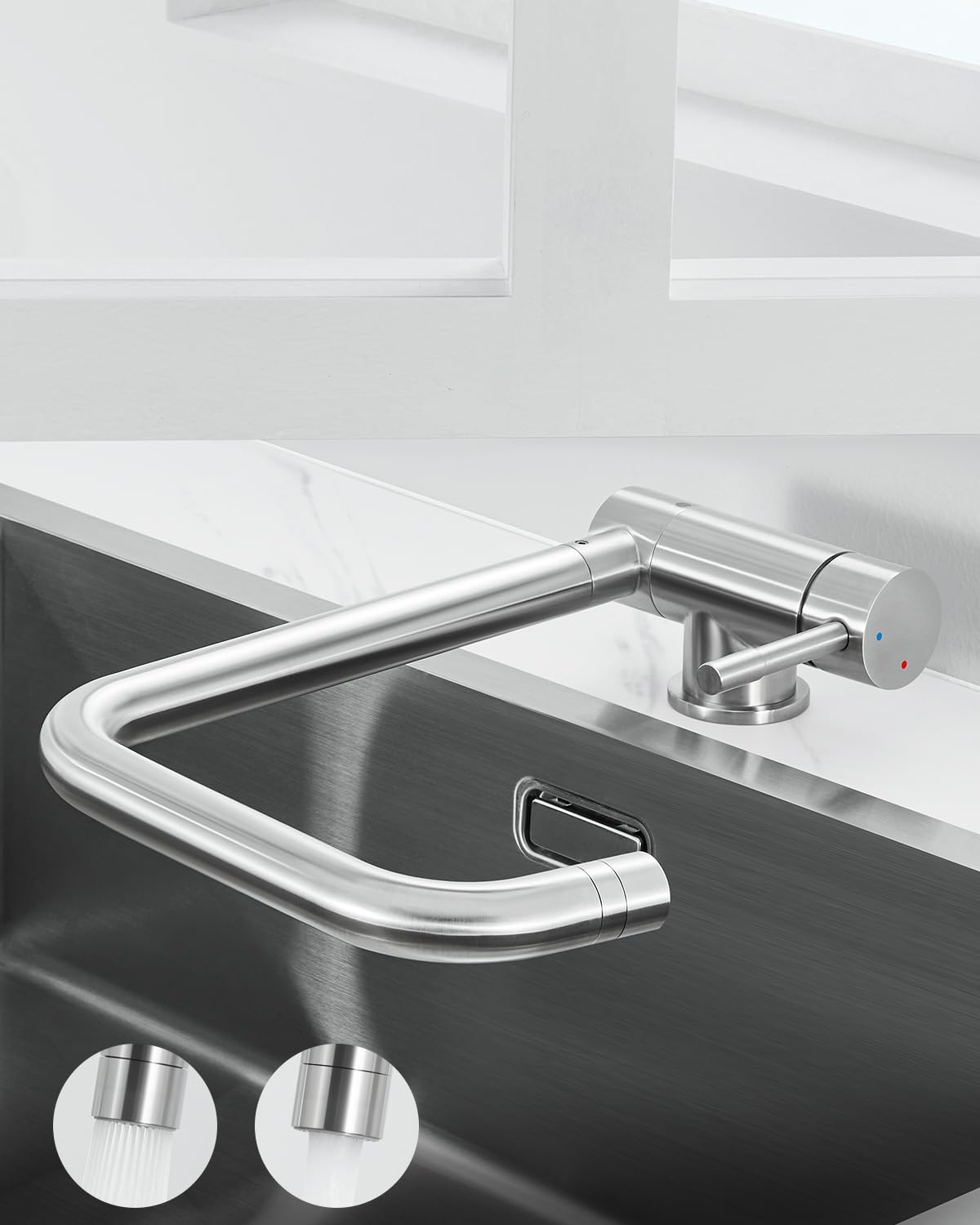 Kitchen Sink Faucet Folding for Inside Window, Rotary Single Handle ...