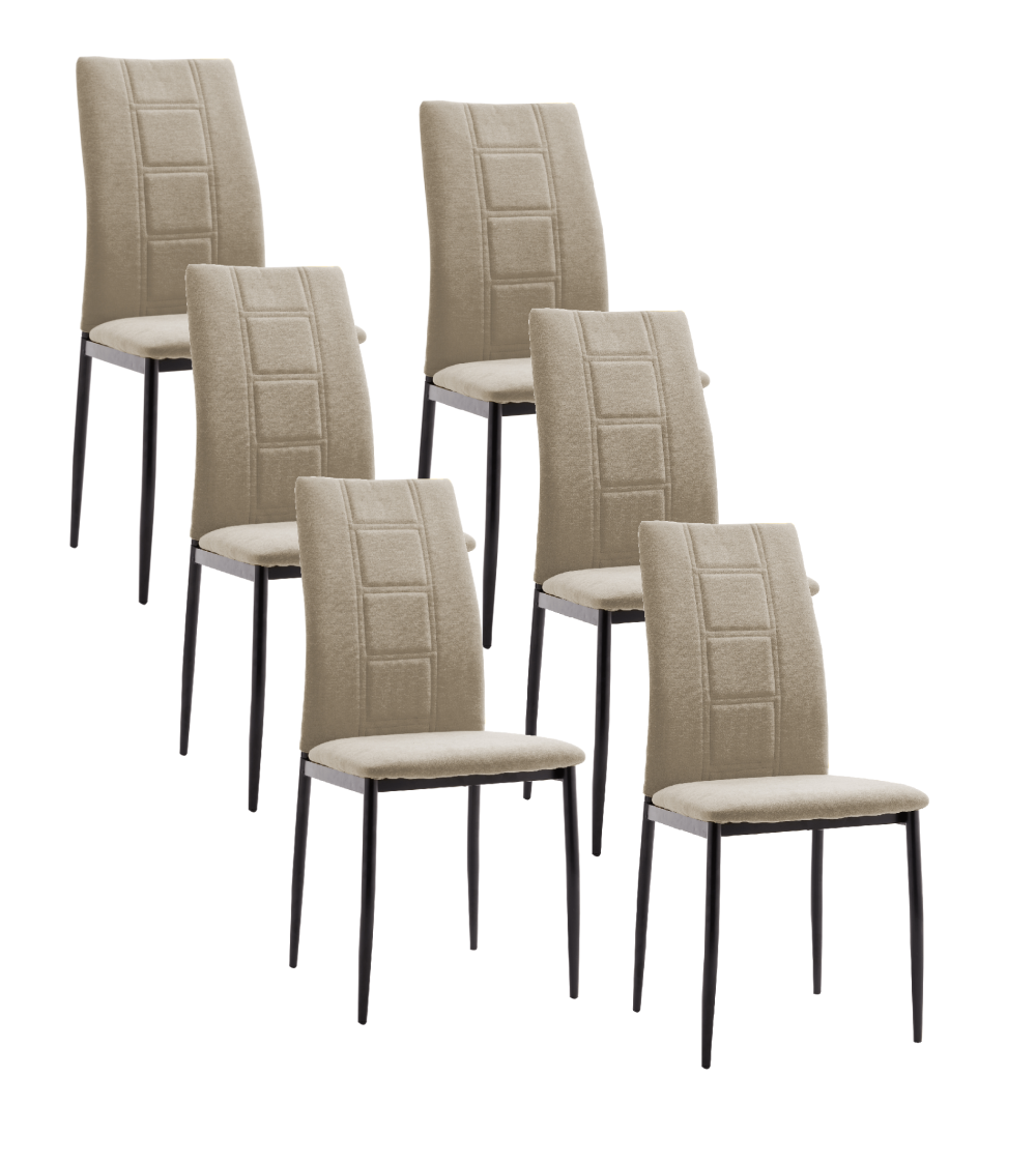 Pack de 6 sillas ELENA sillas de comedor tapizadas en tela beige y patas negras | Leroy Merlin