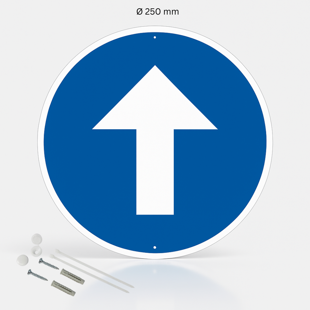 Flèche en haut panneau signalisation rond prépercé en PVC + kit de ...