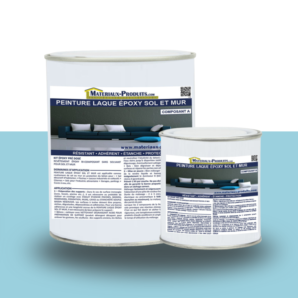 Peinture laque époxy sol et mur Kit de 10 Kg Bleu Piscine RAL 220 80 20 ...