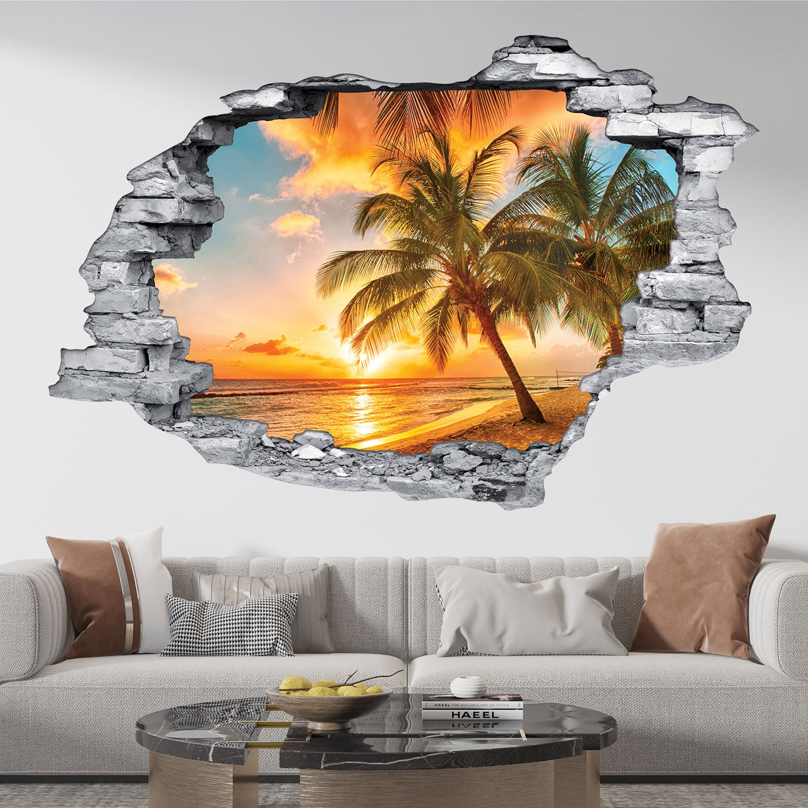 Stickers Trompe l'oeil trou dans le mur - Plage Palmiers 3617681161554 ...