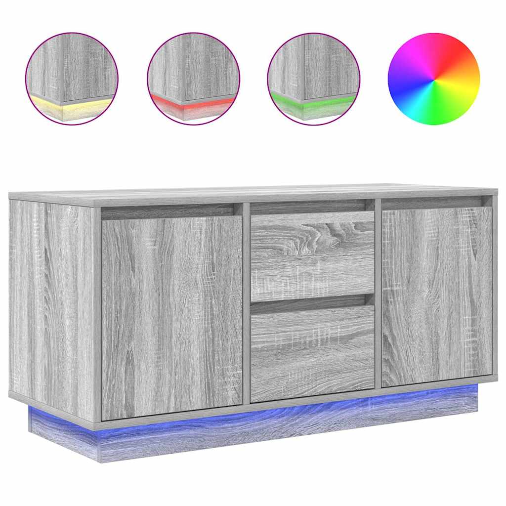 Mueble de TV | Mueble de salón | Mesa de TV con luces LED Sonoma gris ...