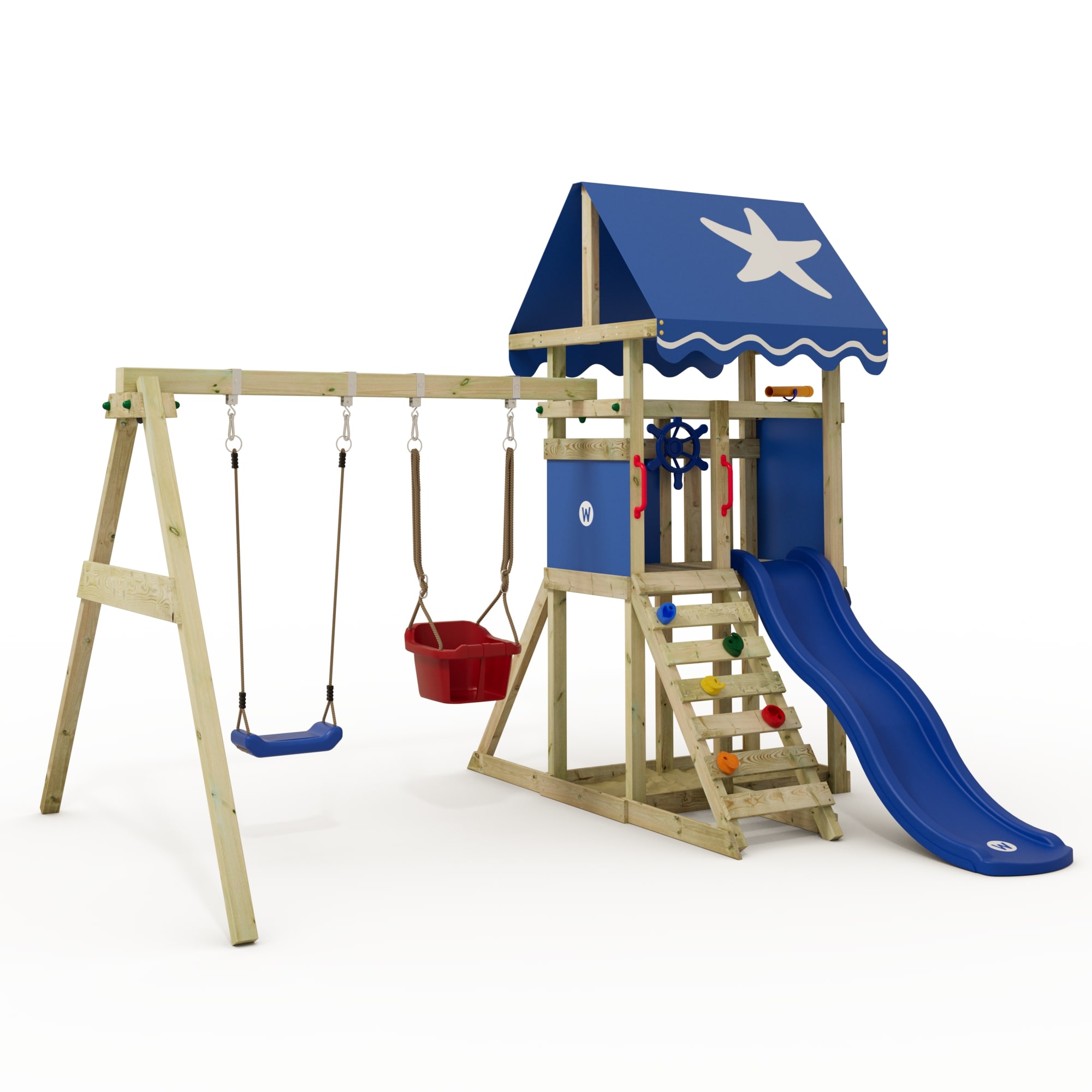 Wickey Aire de jeux Portique bois DinkyStar avec balançoire et toboggan ...