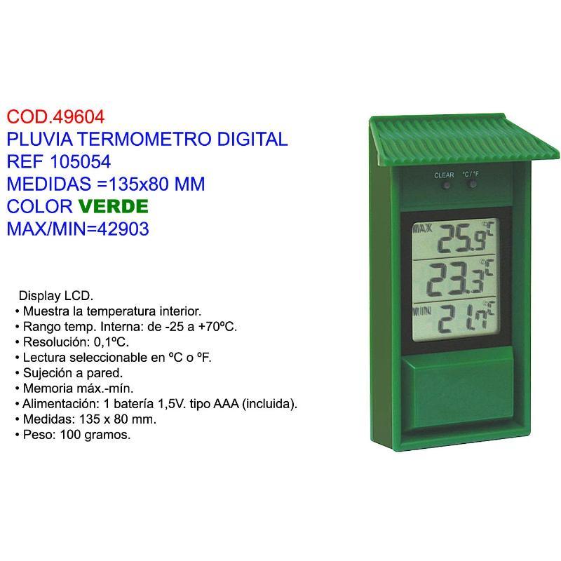 Pluvia termometro digital 105054 135x80 mm verde max-min 42902 | Leroy ...