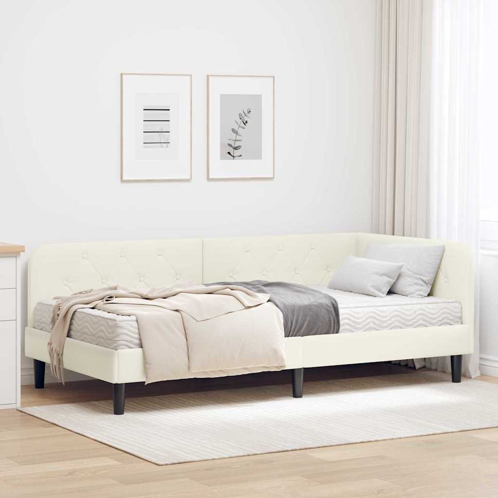 Cadre de lit d'angle avec matelas Crème 90 x 190 cm Velours | Leroy Merlin