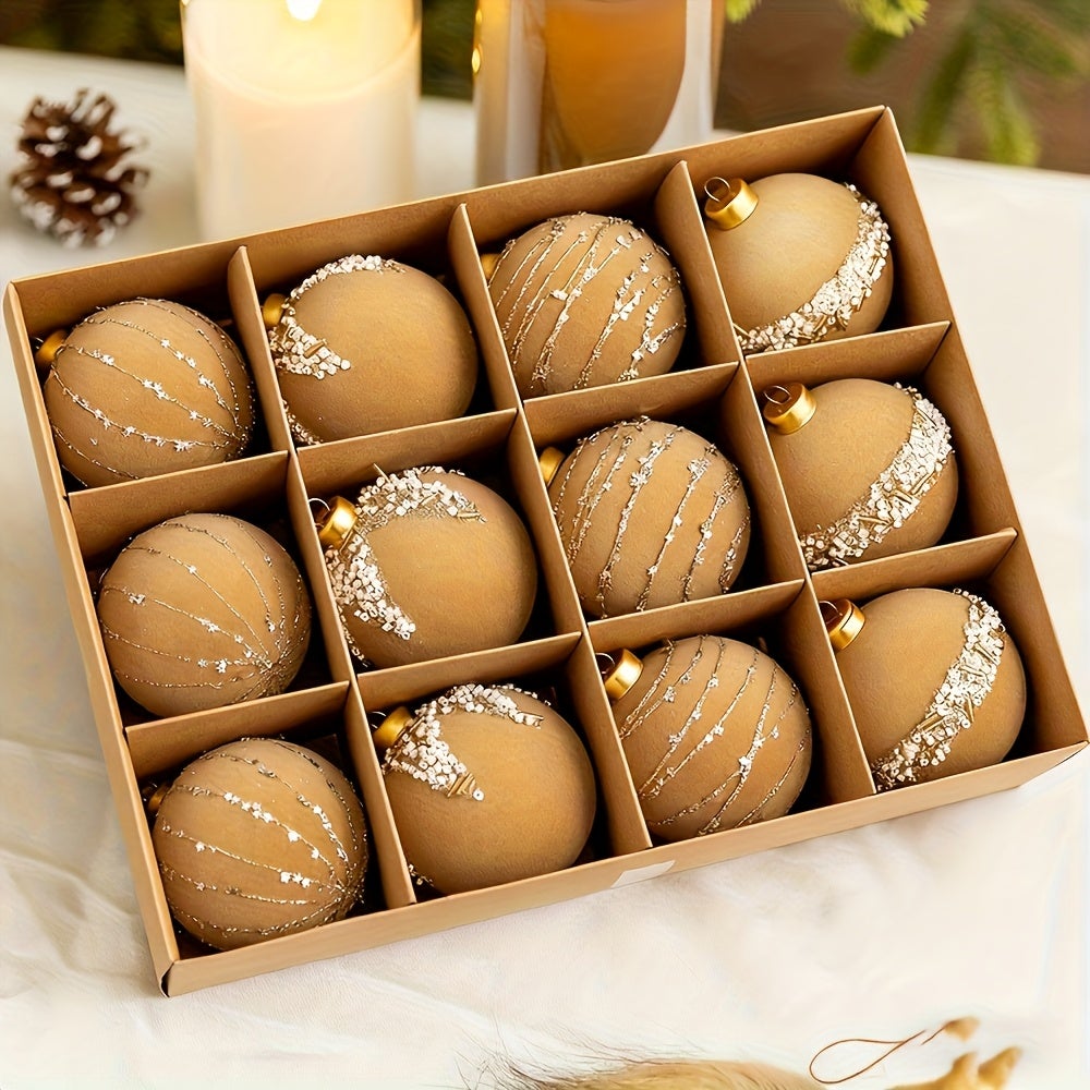 Ensemble de 12 décorations de Noël, boules floquées brillantes de 6 cm ...