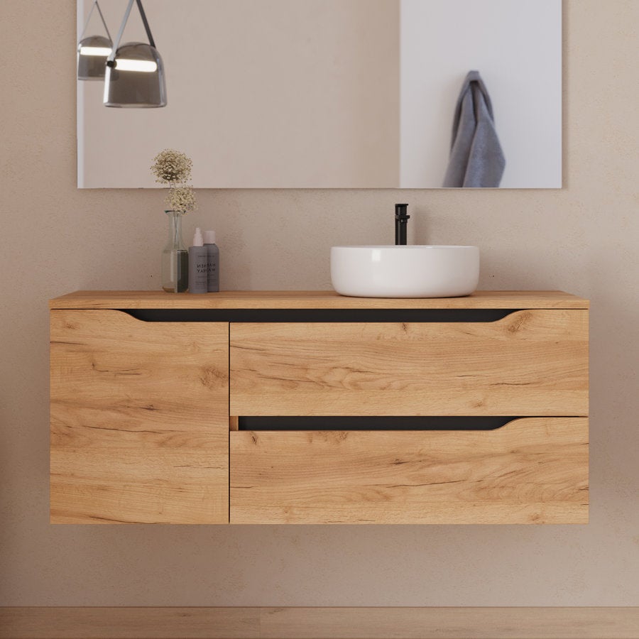 Meuble de salle de bain 120cm avec plateau et vasque à poser à droite ...