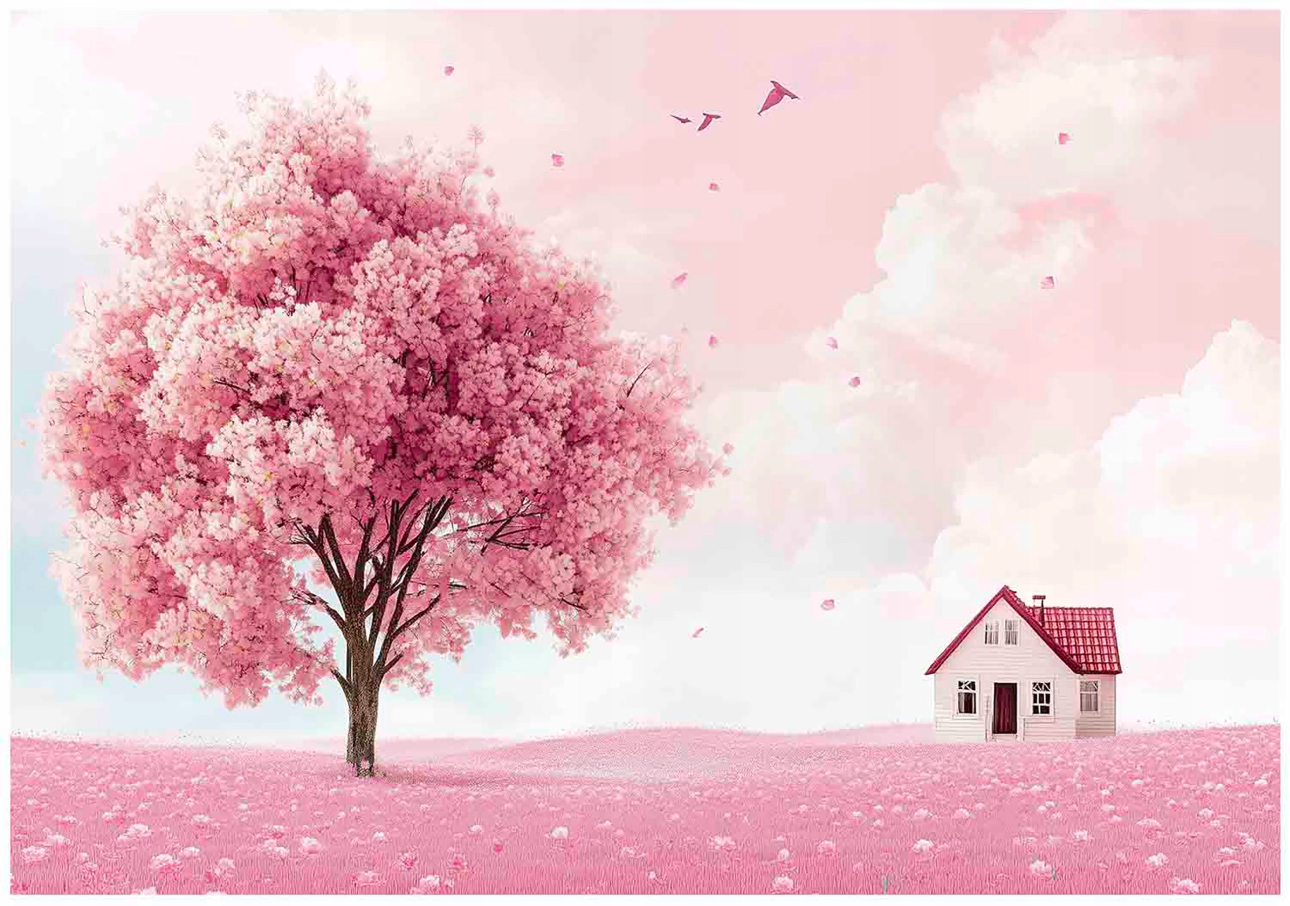 Papier Peint Enfant Intissé Panoramique Pour Enfant Chambre Arbre Rose ...