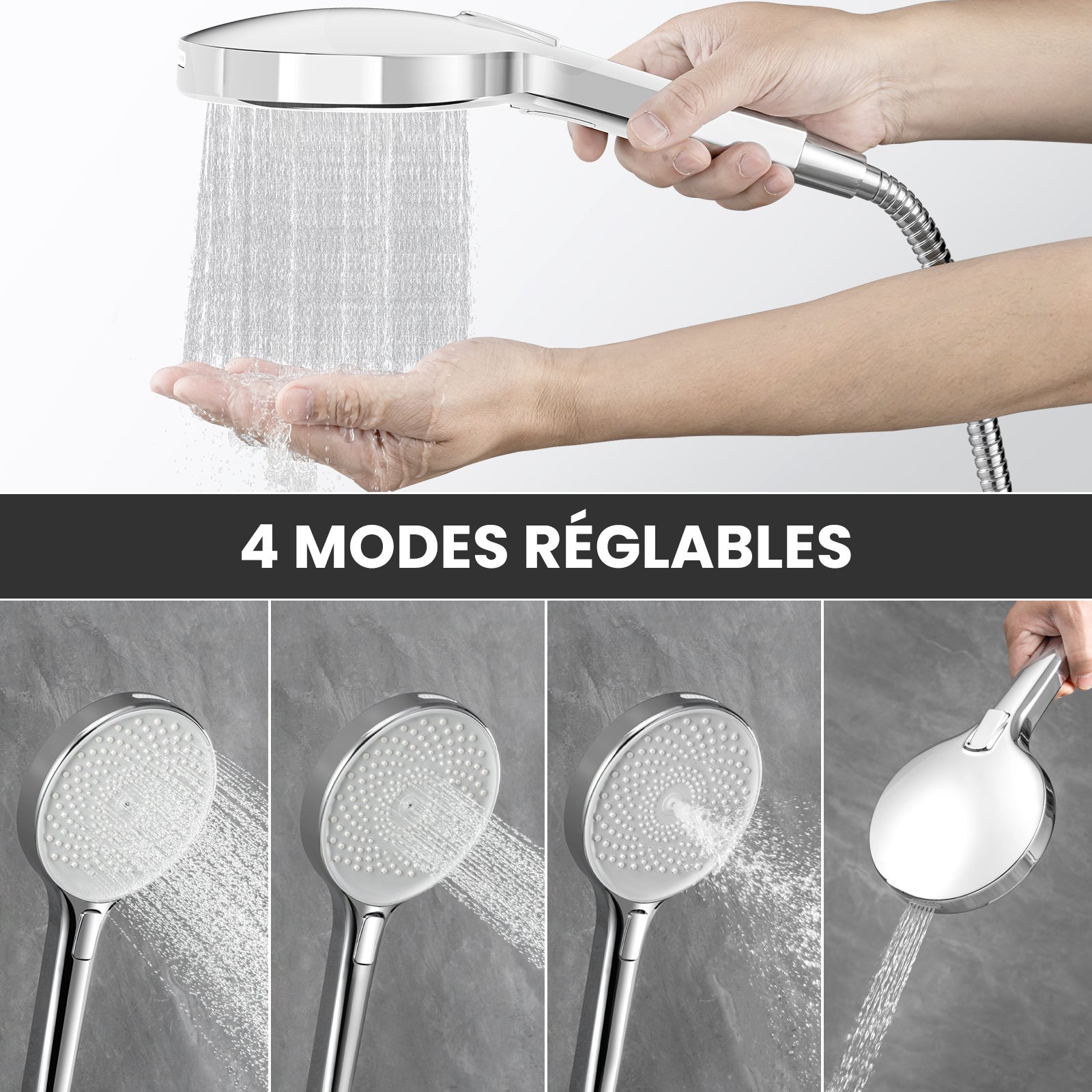 Pommeau de Douche avec 4 Modes de Jet, Pommeau de Douche Anti Calcaire ...