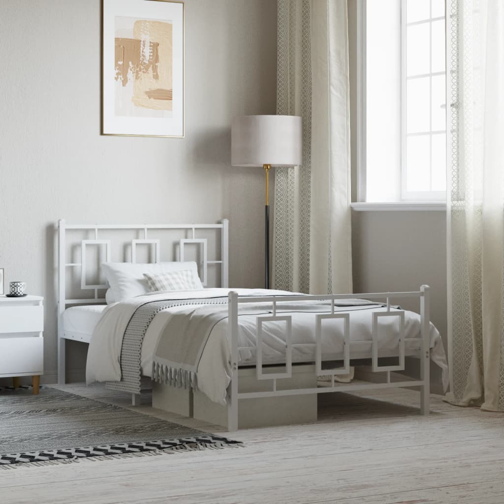 Estructura De Cama De Metal Con Cabecero pie De Cama Blanco 100x190cm estructura-de-cama-de-metal-con-cabecero-pie-de-cama-blanco-100x190cm