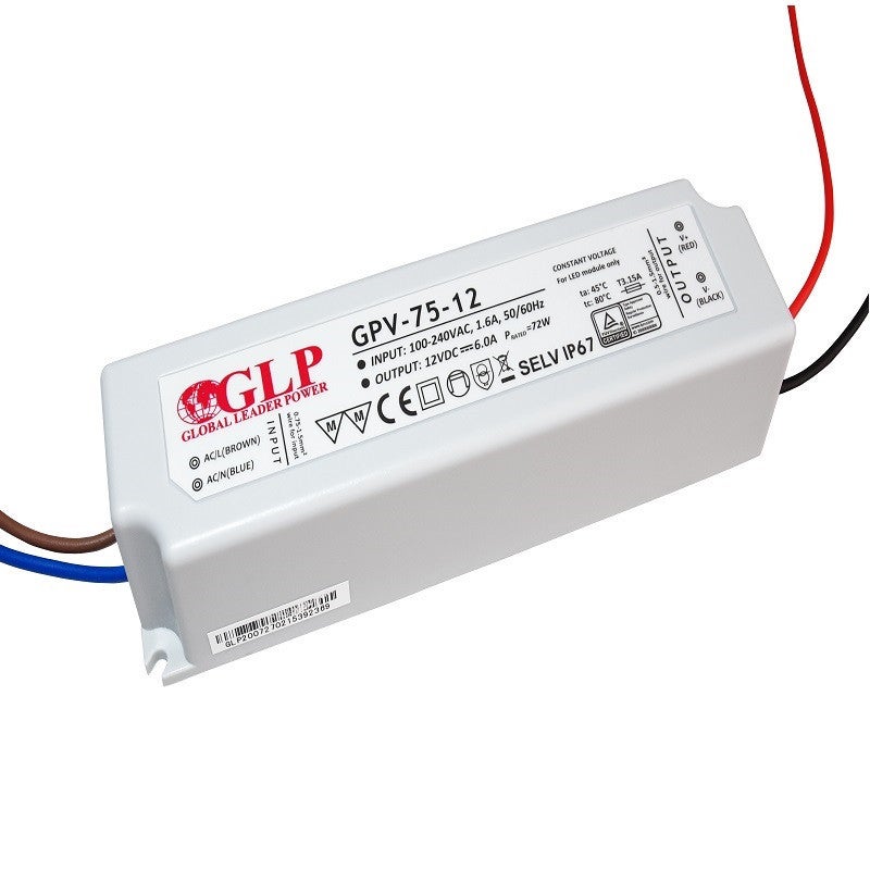 Alimentation LED DC12V 75W 6A Étanche IP67 GLP | Leroy Merlin