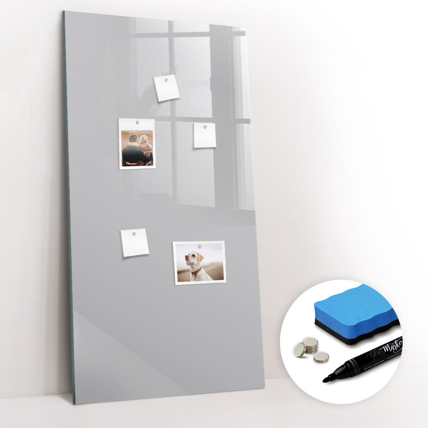 Pizarra magnética de pared, Tulup - 60x120 cm - Color gris claro, 5 ...