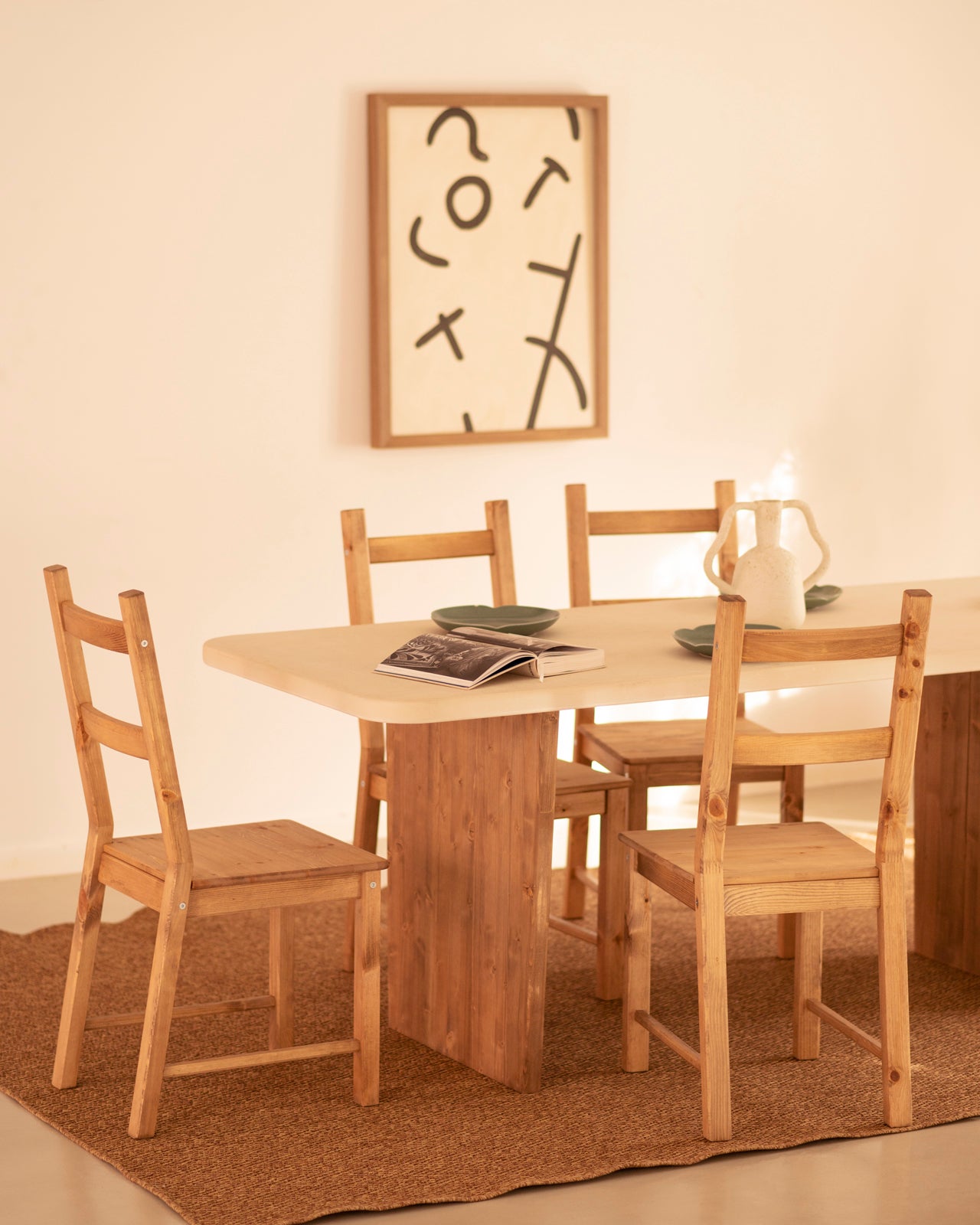 Mesa de comedor de madera de abeto maciza en microcemento rectangular ...