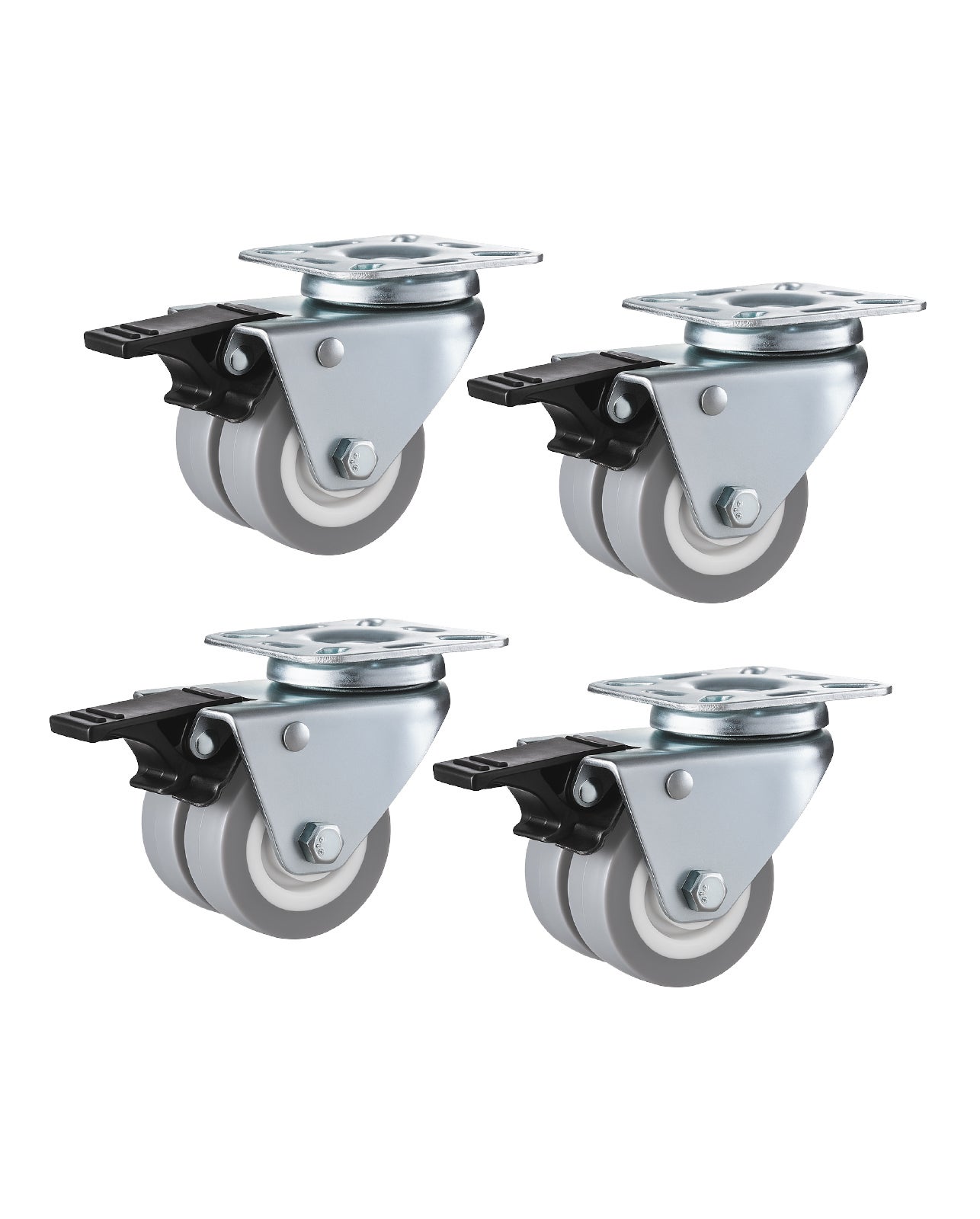 Rueda Doble Giratoria de Goma Gris 50mm con Pletina con Freno - Pack 4 ...