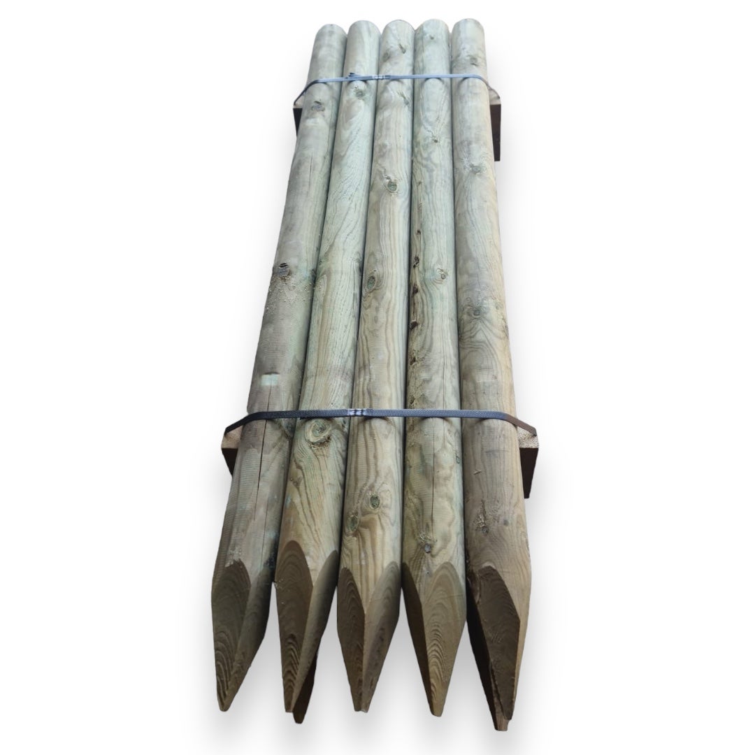 Pack de 5 postes redondos de pino tratados con punta 60x2000 mm | Leroy ...