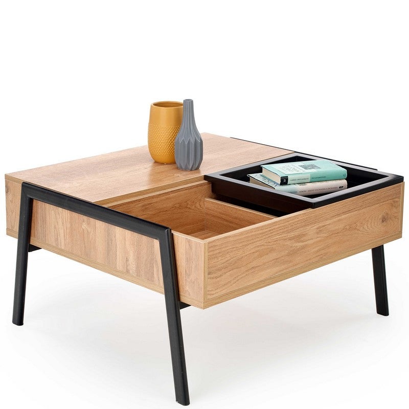 Table basse avec tablette relevable et structure en métal noir VERA ...