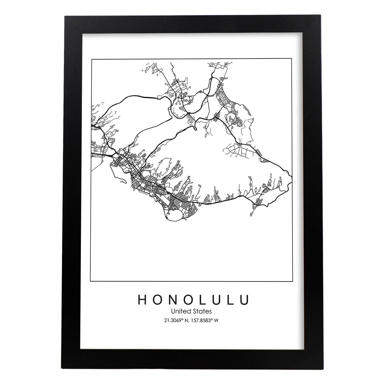 Poster Con Mapa De Honolulu. Lámina De Estados Unidos, Con Imágenes De ...