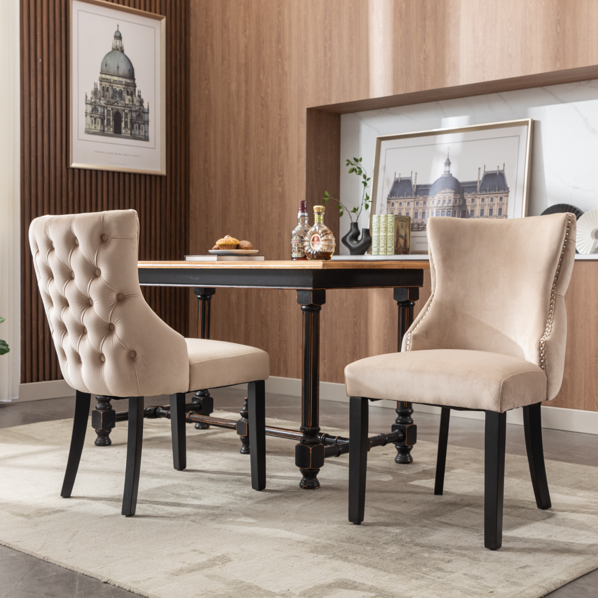 Lot de 2 Chaises de salle à manger | Chaises de cuisine Velours Marron ...