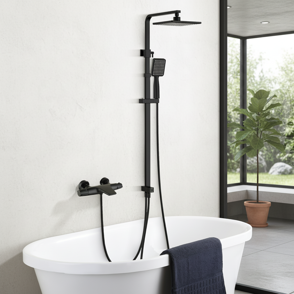 Colonne de Douche Noir avec Mitigeur Thermostatique Cascade, Ensemble ...