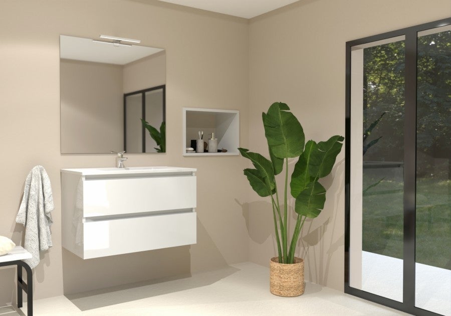 Meuble simple vasque HALO 2T 80cm Blanc Brillant | Leroy Merlin