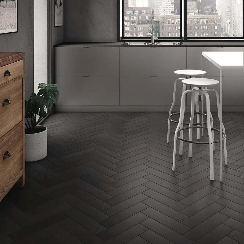 Carrelage chevron noir 9,2 x 36,8 cm Babylone Perle Noir 0,65 m² ...