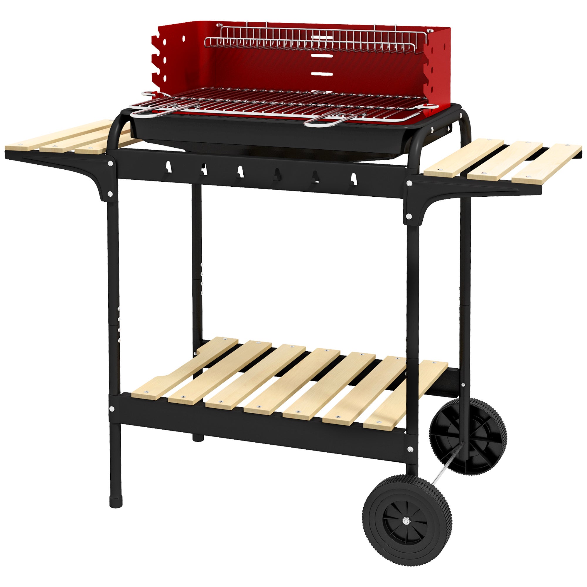 Barbecue à charbon BBQ grill sur pied avec gril réglable 2 roues et 3 ...