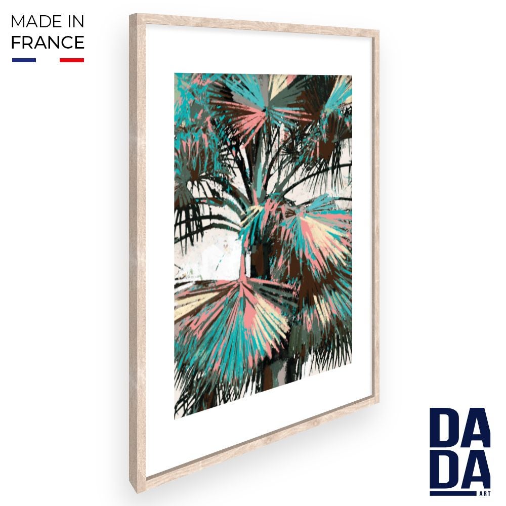 Image encadrée avec cadre CHÊNE / 50x70cm / Palmiers colorés / Créé et ...
