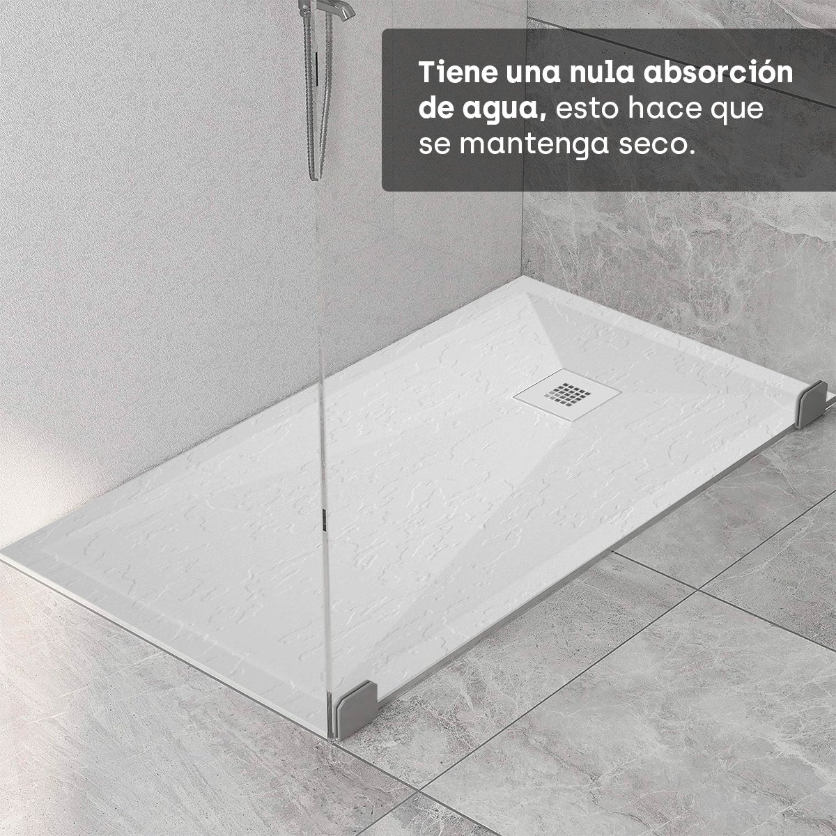 Plato de ducha de Stone Plus Duplach - 90 x 90 x 3 cm - Pizarra - Blanco | Leroy Merlin