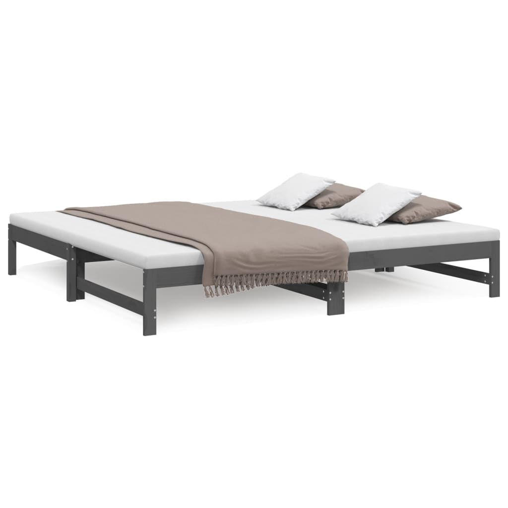 Lit coulissant | Lit Adulte | Lit gigognet Gris 2x(100x200) cm Bois de ...